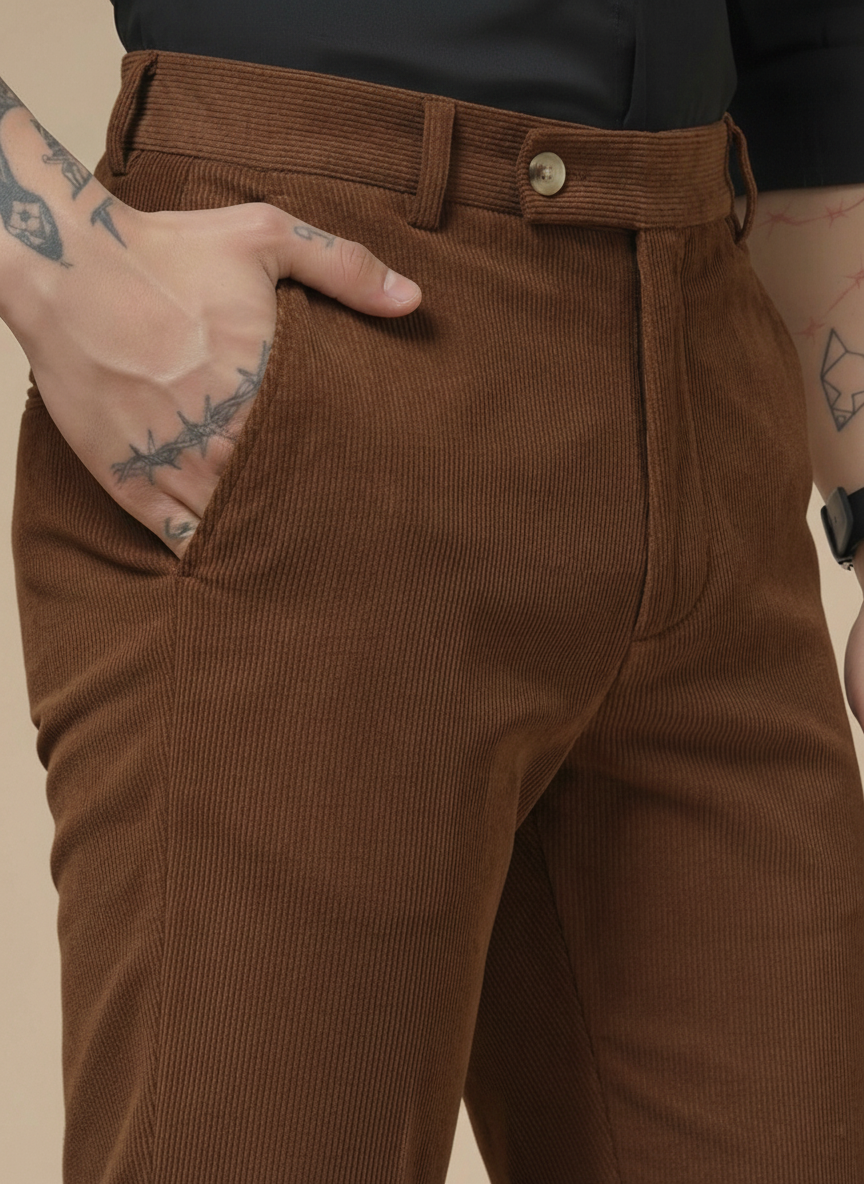 Brown Corduroy Men Pleated Formal Pants | Boot Cut Fit by ITALIAN VEGA ...